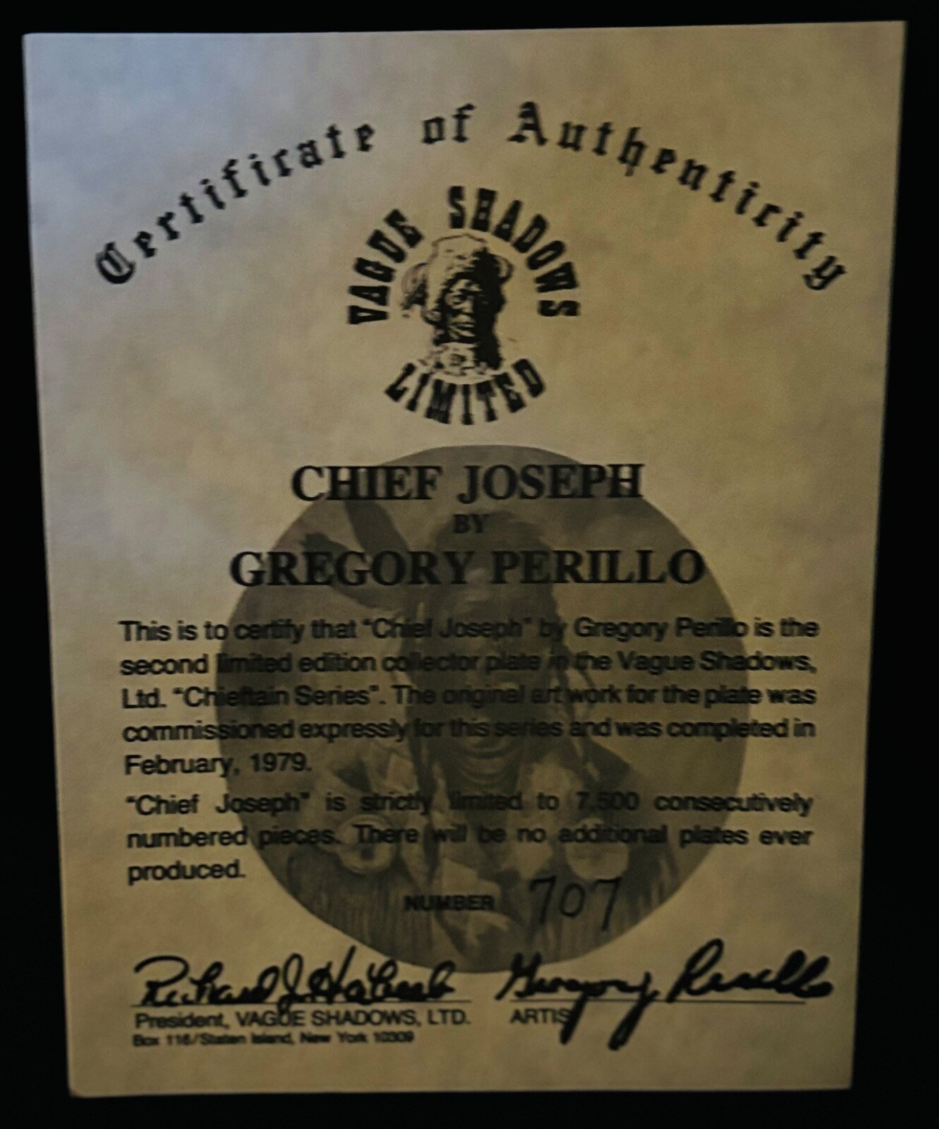 CHIEF JOSEPH PLATE - PERILLO - #2 CHIEFTAIN SERIES LIMITED EDITION ...