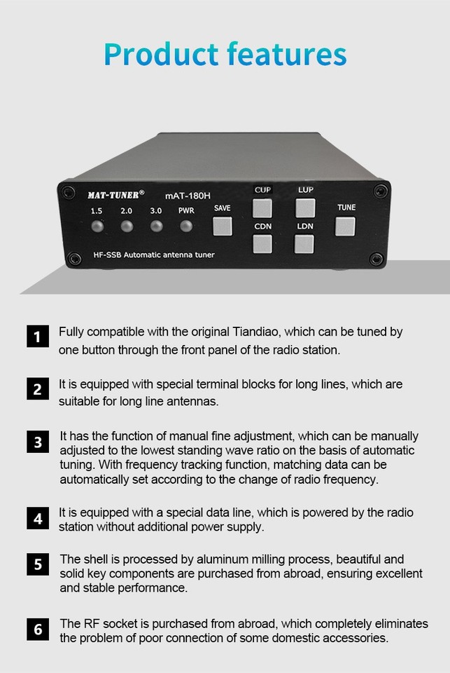 mAT-180H HF Auto-tuner 120W AUTO TUNER Automatic Antenna Ham Radio For ...