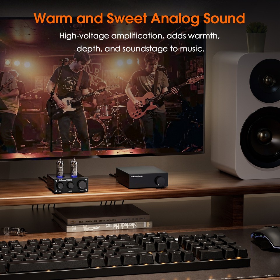 Nobsound Mini Vacuum Tube Preamp Stereo Home Preamplifier w/Treble Bass ...