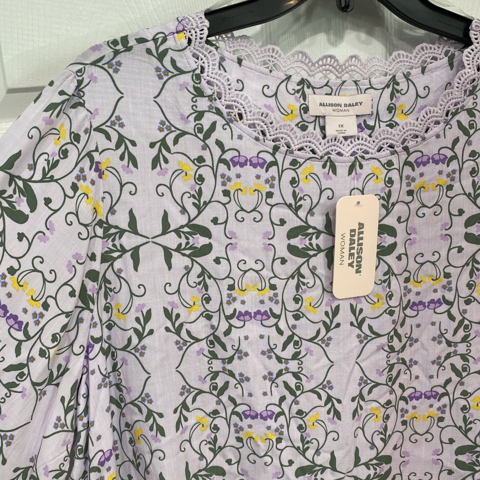 Ladies 1X Blouse- 3/4 Sleeve-lilac Floral-Allison Daley NWT Lace | eBay