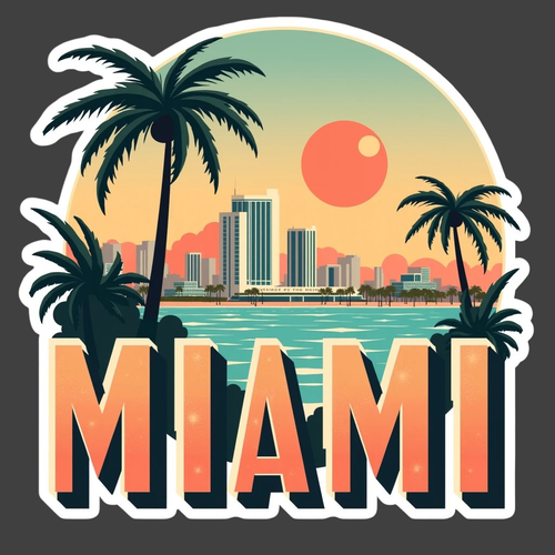 Miami Sticker Vinyl Decal Retro Skyline Palm Trees Sunset Coastal City ...