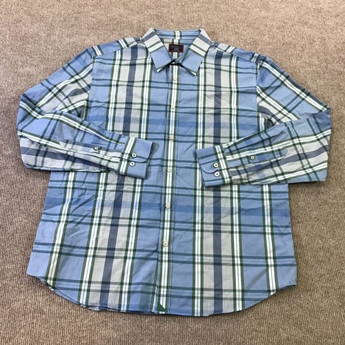 Untuckit Shirt Mens Extra Large Button Up Plaid Green Blue Wrinkle Free ...
