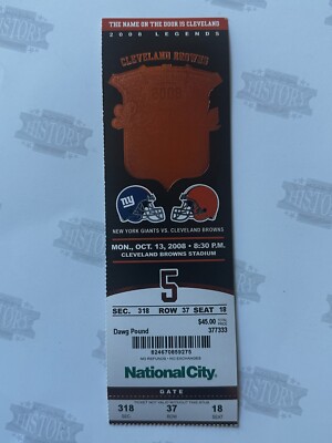 2008 New York Giants Cleveland Browns Ticket 10/13/08 Eli Manning TD ...