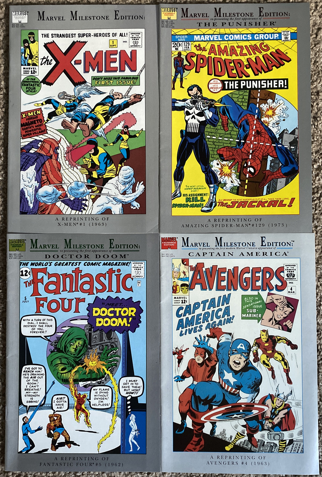 MARVEL MILESTONE EDITION 4 MARVEL COMIC BOOK LOT X-MEN #1 1ST PUNISHER ...