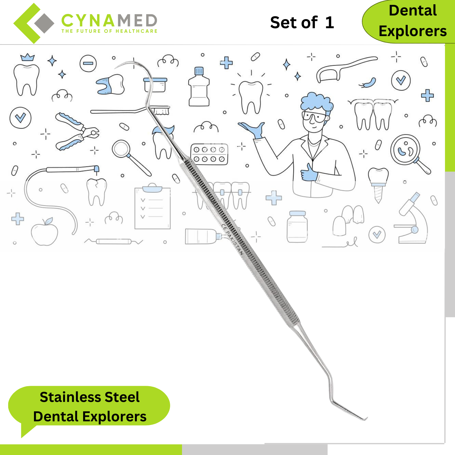 Cynamed Premium Stainless Steel Dental Explorers Double Ended Dental ...