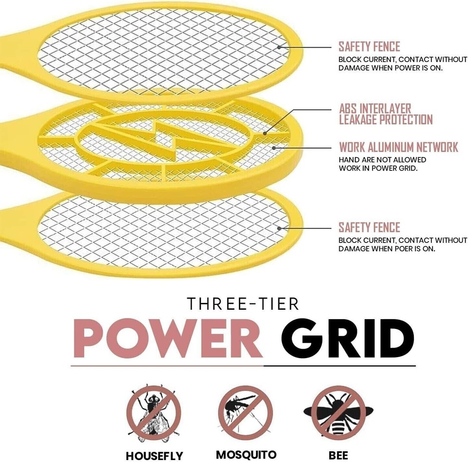 Electric Fly Insect Swatter Swat Bug Mosquito Wasp Zapper Killer ...