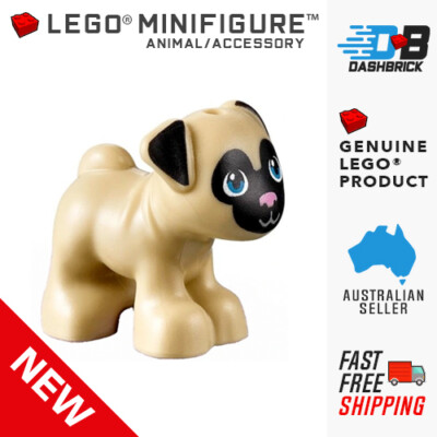 Genuine LEGO® Pug - Dog/Puppy, Tan with printed face, Minifigure Scale ...