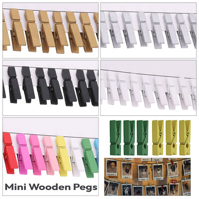 50x Mini Wooden Pegs 35mm Craft Wedding Hanging Photo Pegs Small Spring ...