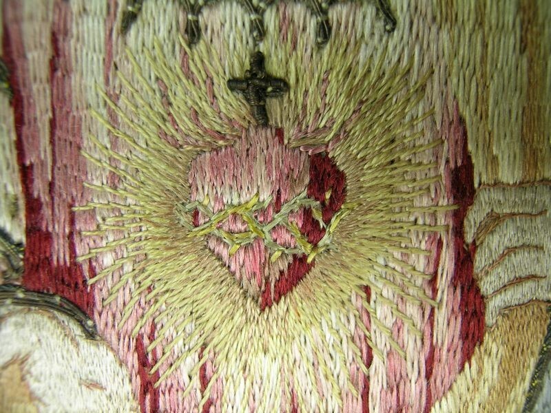 Antique embroidered vestment applique in gold and silver thread Jesus ...