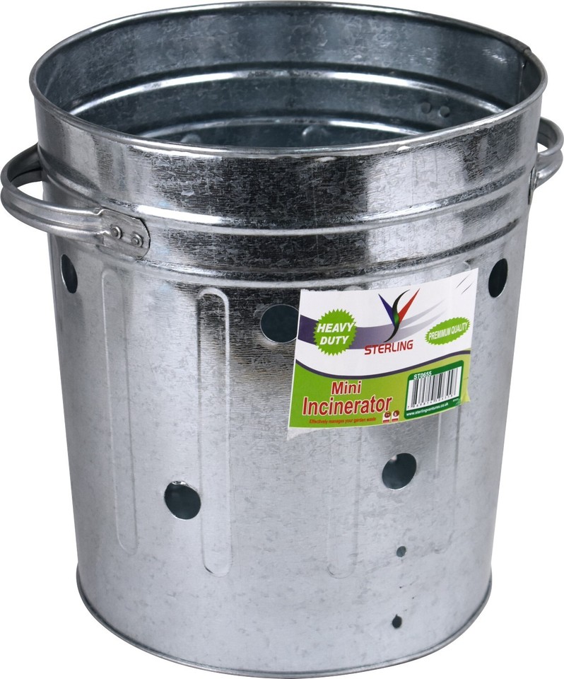 Galvanised Incinerator Heavy Duty small 15L Rubbish Waste burning fire ...