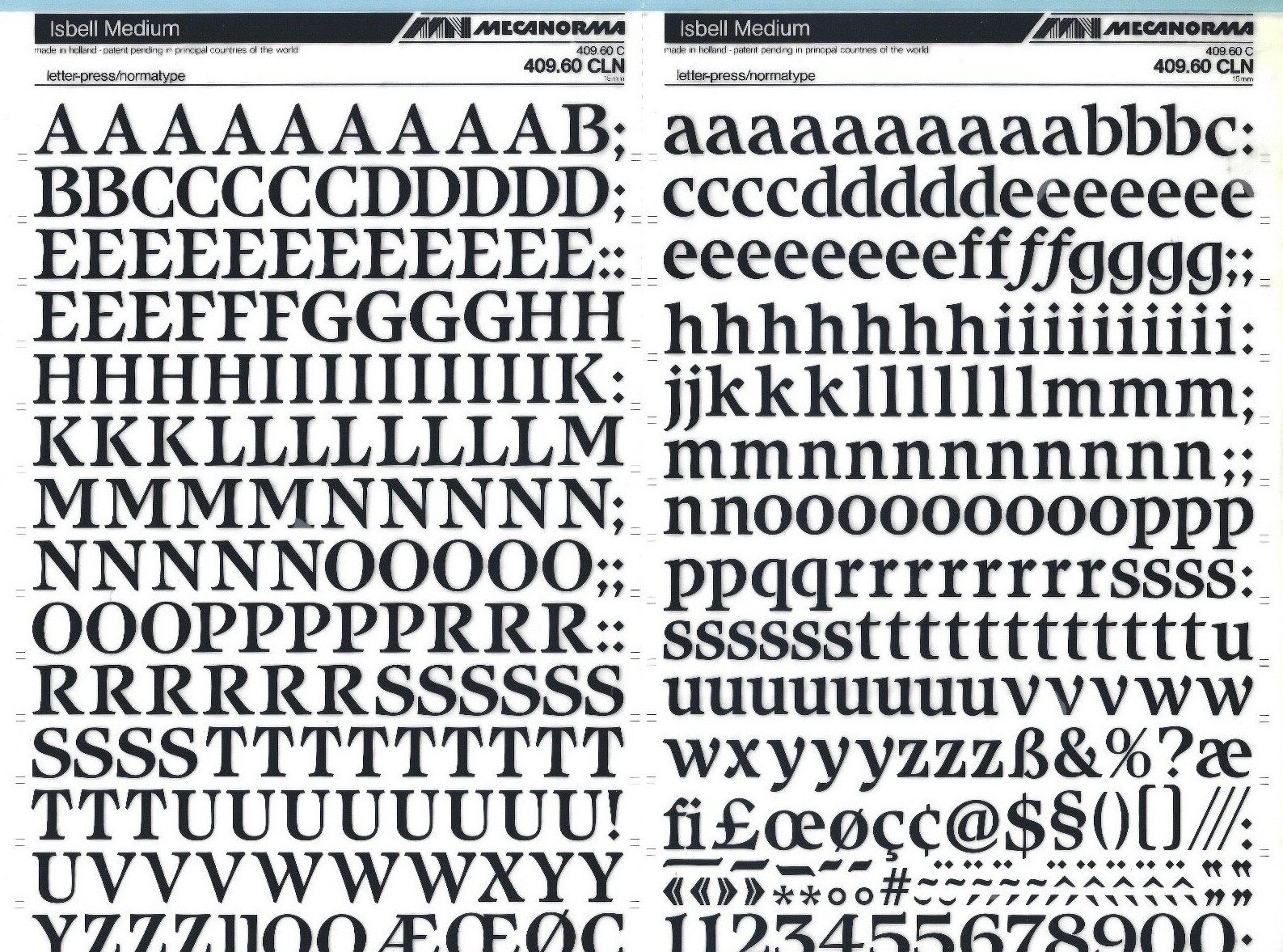 MECANORMA Transfers #396 Letterpress A3, Vintage Fonts ISBELL MEDIUM ...