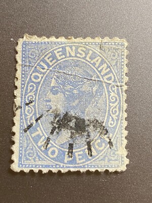 Queensland Stamps Scott #58 1879 Queen Victoria two pence stamp blue ...