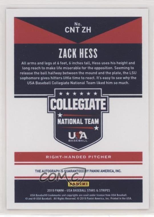 2019 Panini USA Baseball Stars & Stripes Blue Ink /25 Zack Hess #CNTZH ...