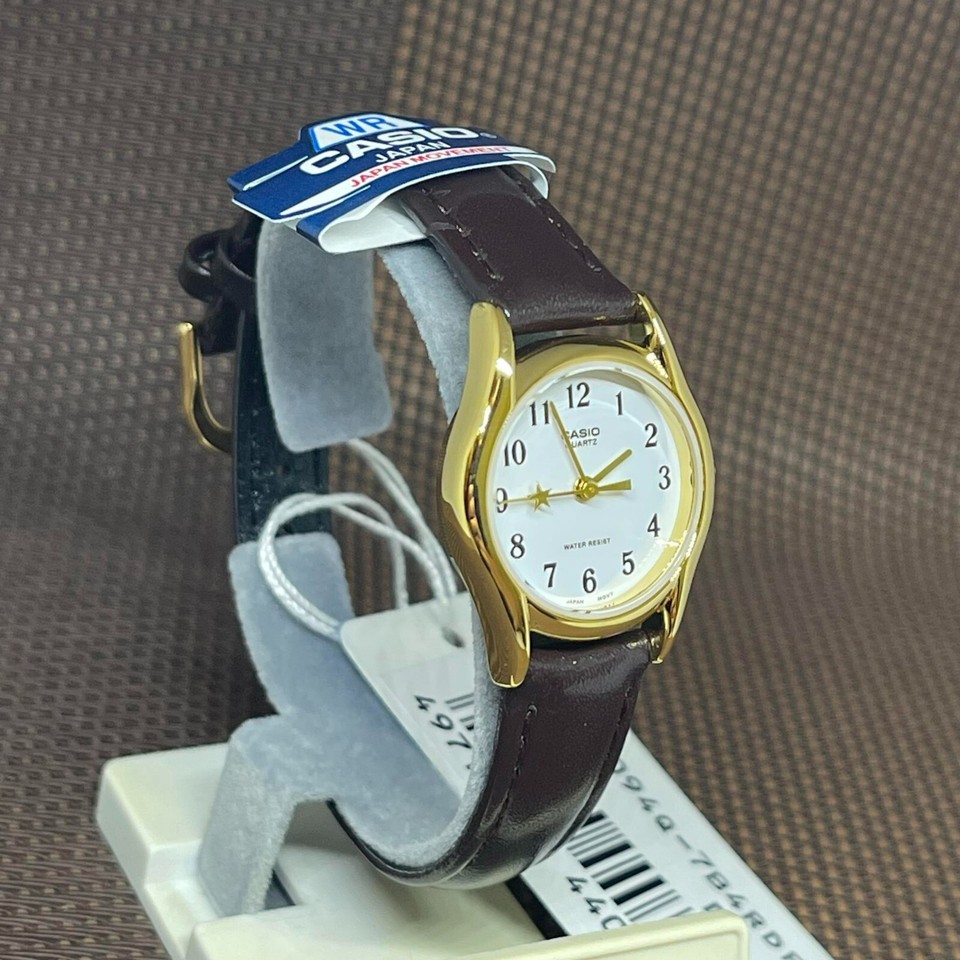 Casio LTP-1094Q-7B4 Brown Leather White Analog Quartz Casual Simple ...