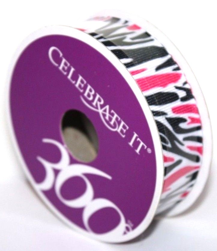 Celebrate It Ribbon 360 Pink Black White Stripes Grosgrain 7/8" x 5 yd ...