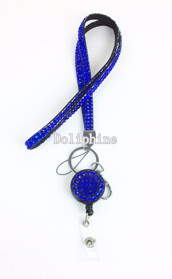 Multi Color Bling Rhinestone Lanyard with Retractable Reel for ID Badge ...