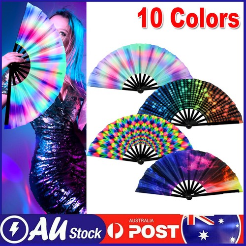 33cm Large Folding Hand Rave Fan UV Fluorescent Gradient Colorful ...