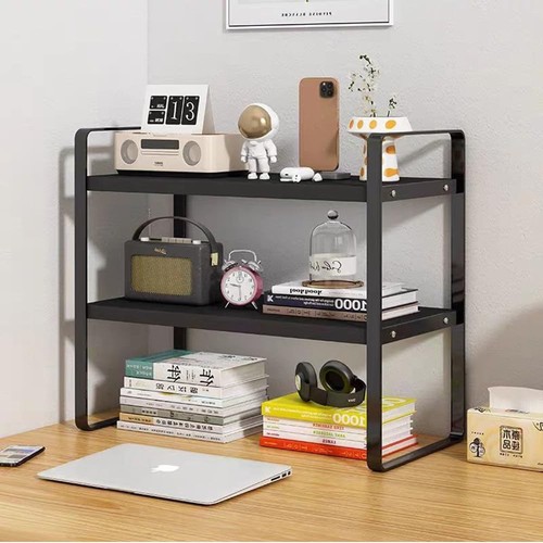 2-Tier Wood Office Desk Organizer, Small Computer Storage Rack ...