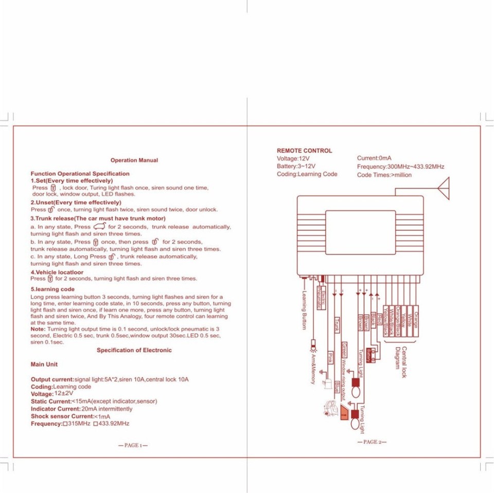 Universal Car Remote Start Kit Alarm Keyless Entry System Central Door ...