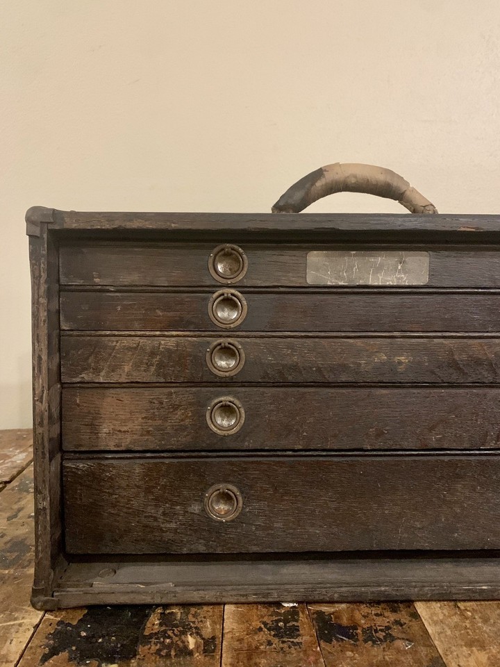 Vintage Finger Jointed Wood Machinist Tool Box Chest Of Drawers | eBay