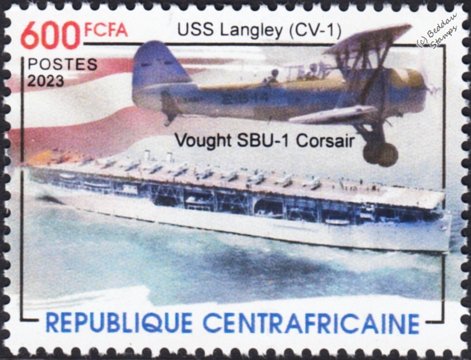 USS LANGLEY (CV-1) SBU-1 CORSAIR Aircraft Carrier Stamp (2023 Central ...