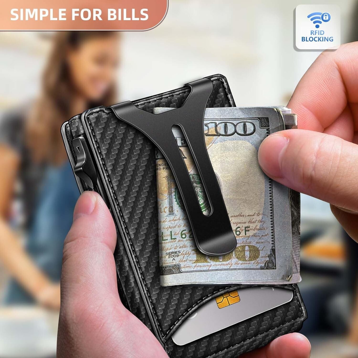Slim Carbon Fiber Bifold Wallet–RFID Blocking, Money Clip, Stylish ...