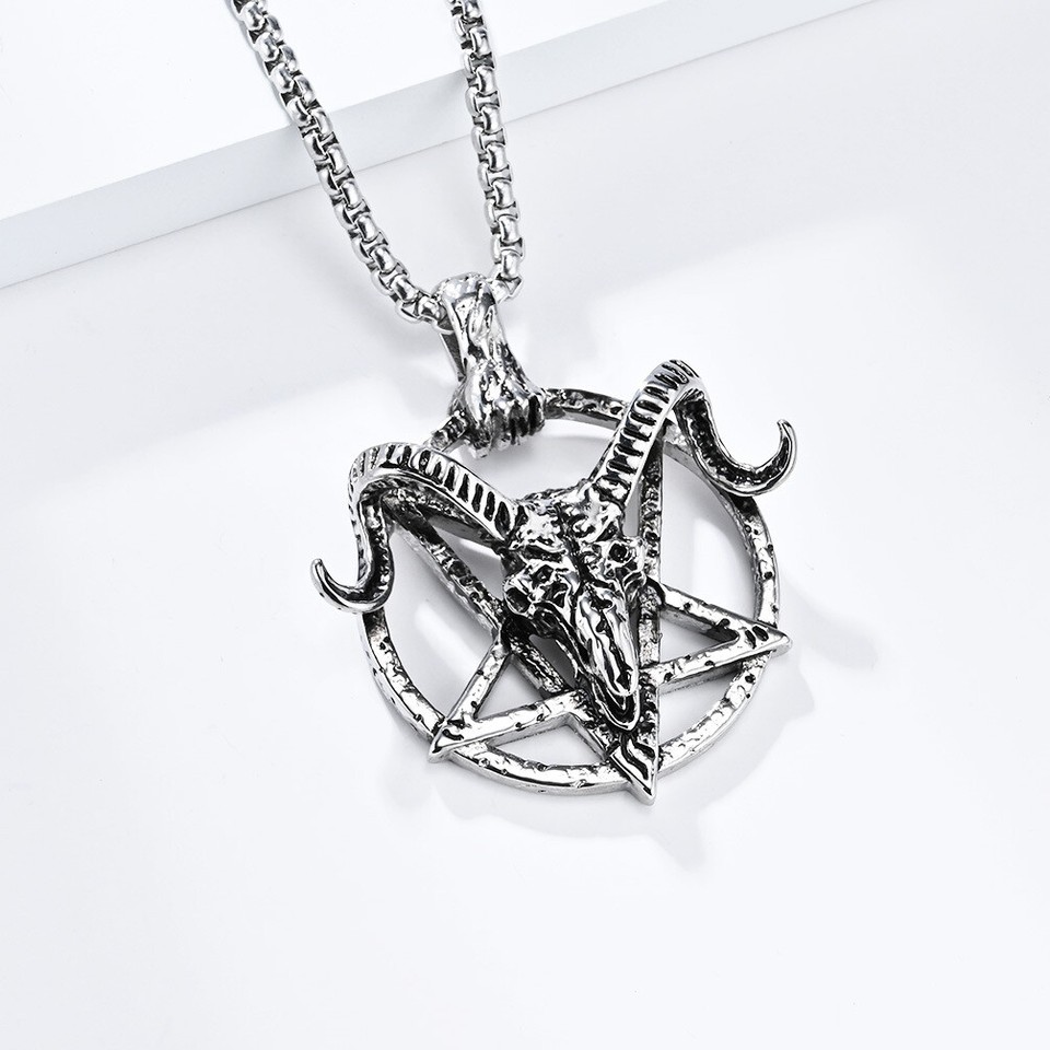 Men Leviathan Satanic Cross Necklace Stainless Steel Satan Goat Pendant ...