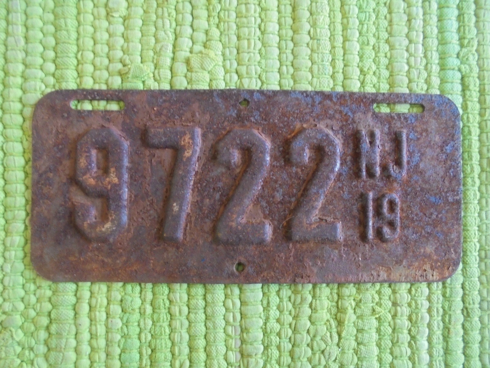 1919 New Jersey MOTORCYCLE License Plate 19 NJ Tag 9722 | eBay