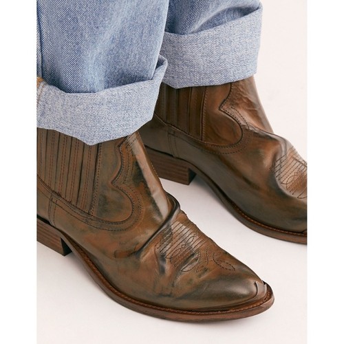 Free People x Downeaster Alexa Western Leather Ankle Boot Chocolate | eBay