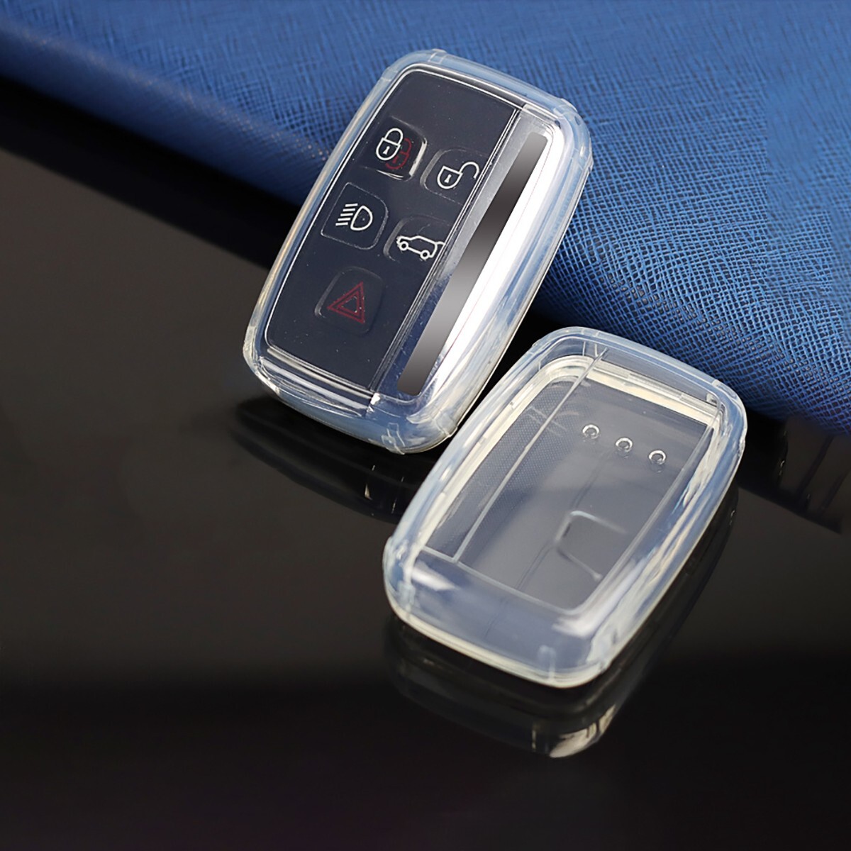 For Range Rover Evoque Velar Jaguar Car Black Clear Key Fob Case Shell ...