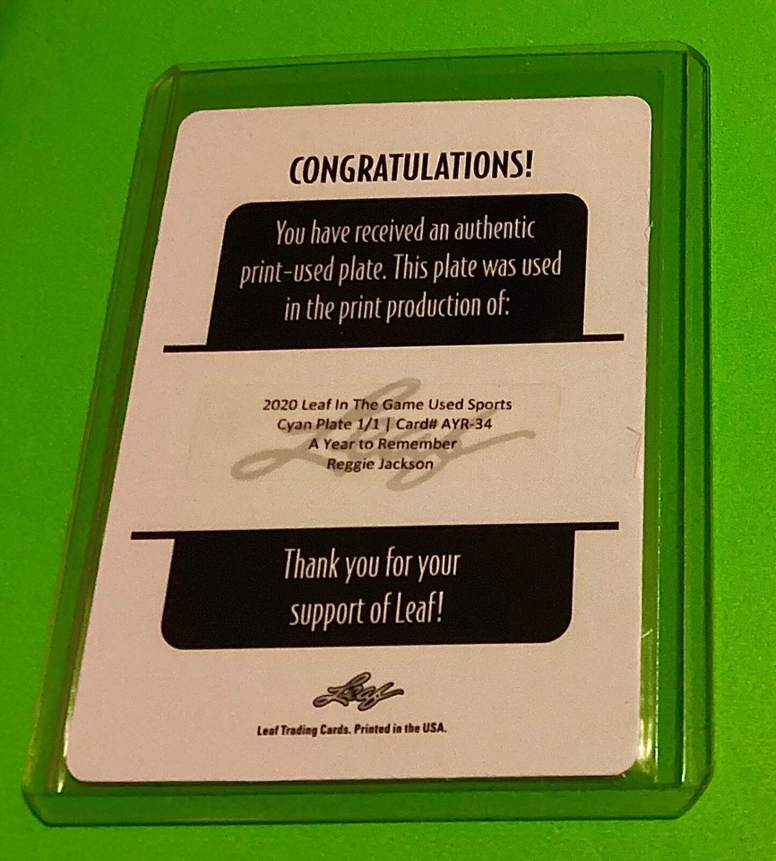 Reggie Jackson 2020 Leaf Game Used 1/1 Plate 1 of 1 New York Yankees ...