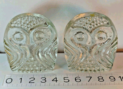 Vtg 1960's PILGRIM Clear Glass OWL bookends sculpture Mid Century Over ...