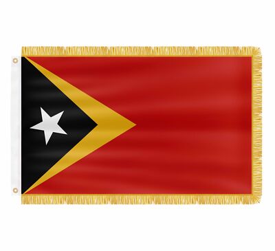 East Timor Golden Fringe Flag 3x5 Timor-Leste National Fringy Banner ...