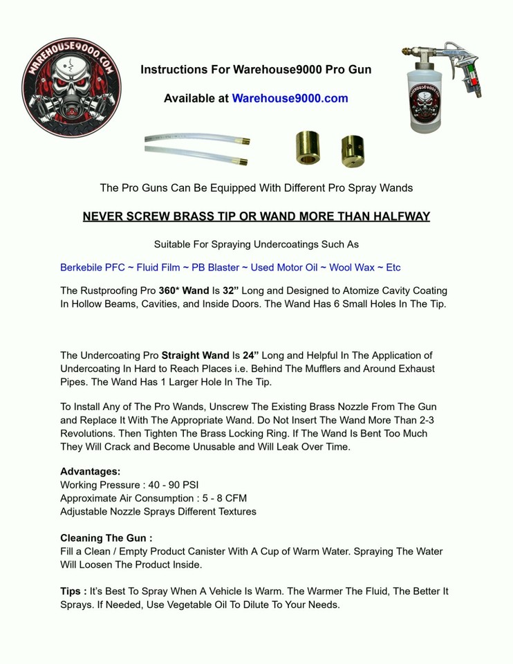 PRO UNDERCOATING RUST PROOFING SPRAY GUN KIT PFC FLUID FILM OIL Made in ...