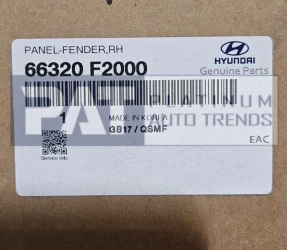 GENUINE HYUNDAI ELANTRA 2017-2018 FENDER PANEL KOREAN BUILT RH, 66320 ...