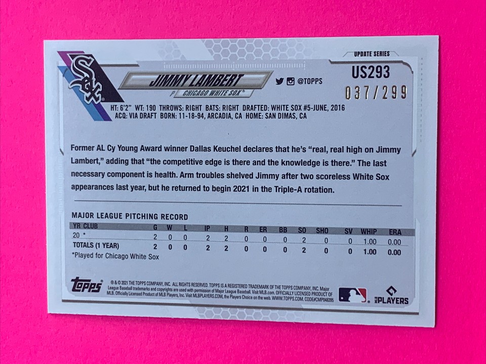 2021 Topps Update Jimmy Lambert Rookie 37/299 Oramge Ice #US293 White ...