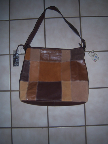 NEW TRENDY FOSSIL CARGO Patchwork Chevron BROWN Leather Largo Hobo ...