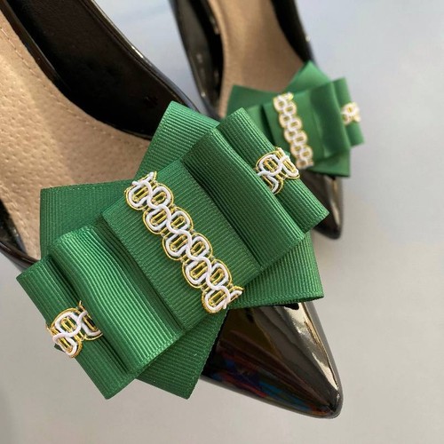 Unique Black Shoe Clips with Handmade Ribbon and Bow for Wedding ...