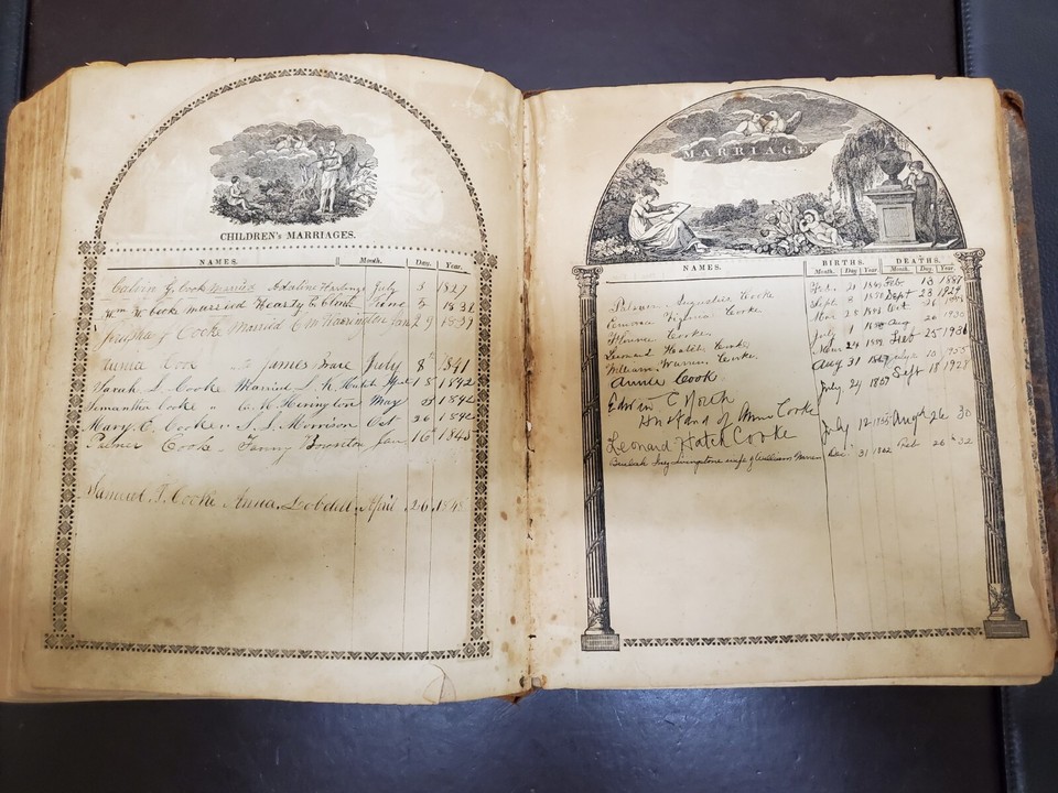 1817 KJV Holy Bible with extensive Samuel E. Cook family genealogies ...