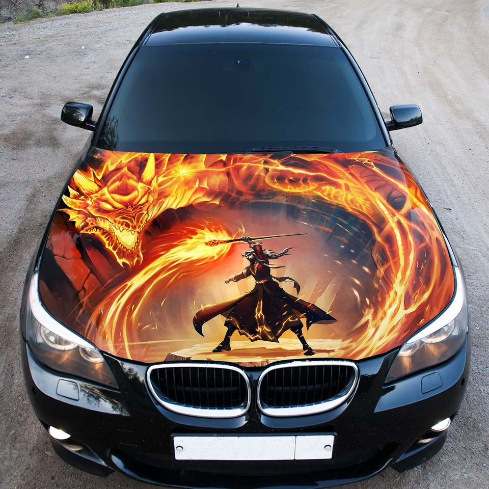 Fire Dragon Car Hood Wrap Decal Vinyl Sticker Full Color Graphic Fit ...