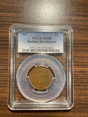 1867-P Doubled Die Obverse DDO Two Cent Piece 2C PCGS VERY GOOD 08 VG8 ...