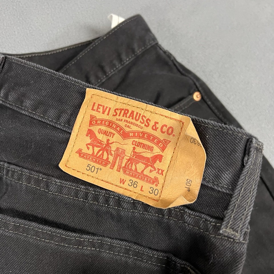 Levis 501 Jeans Men 36X30 Black Button Fly Regular Fit Straight Leg ...