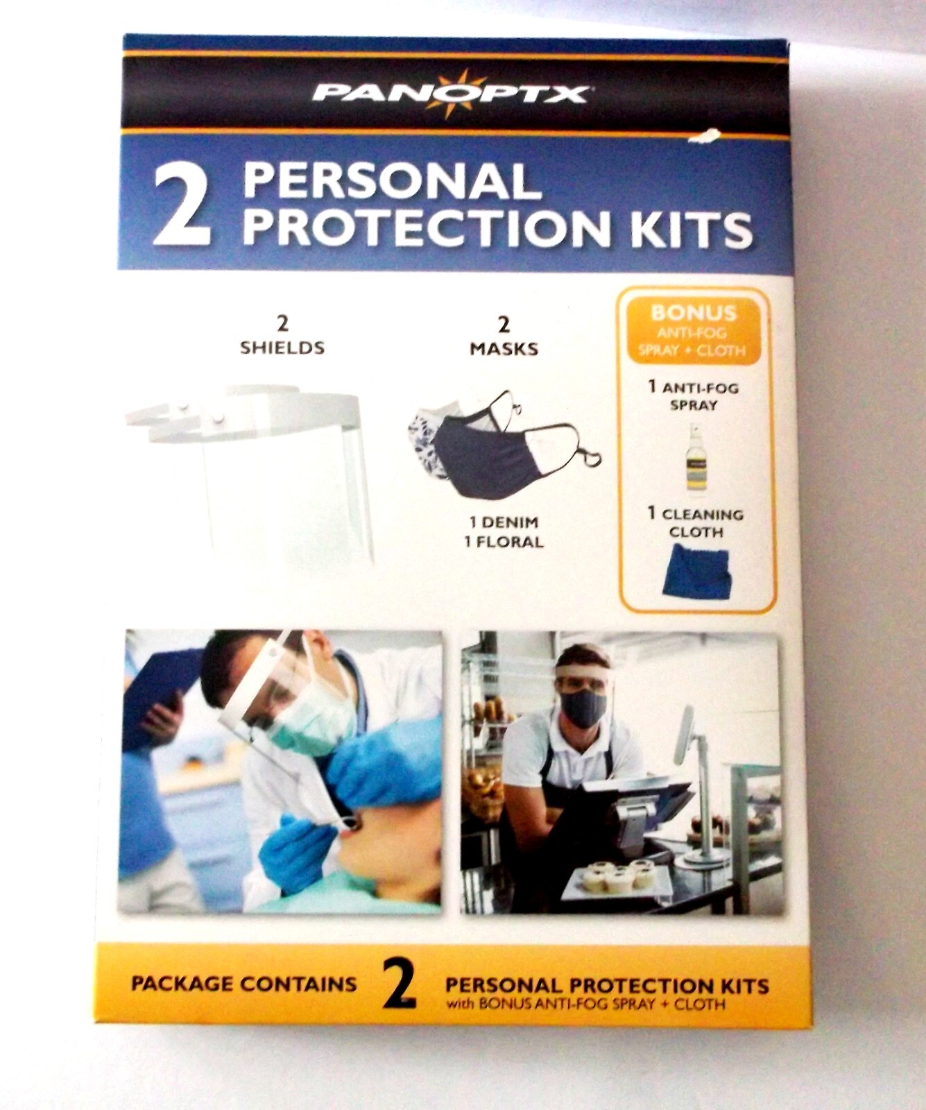 PANOPTX 2-Personal Protection Kits w/ 2-Face Shields / 2-Masks / Anti ...