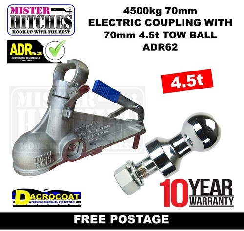 70mm 4.5T ELECTRIC BRAKE COUPLING AND 70MM TOW BALL. TRAILER CARAVAN ...