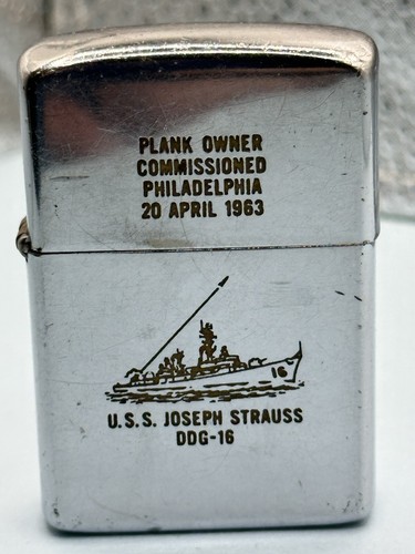 Vintage 1962 USS Joseph Strauss DDG-16 Plank Owner Chrome Zippo Lighter ...