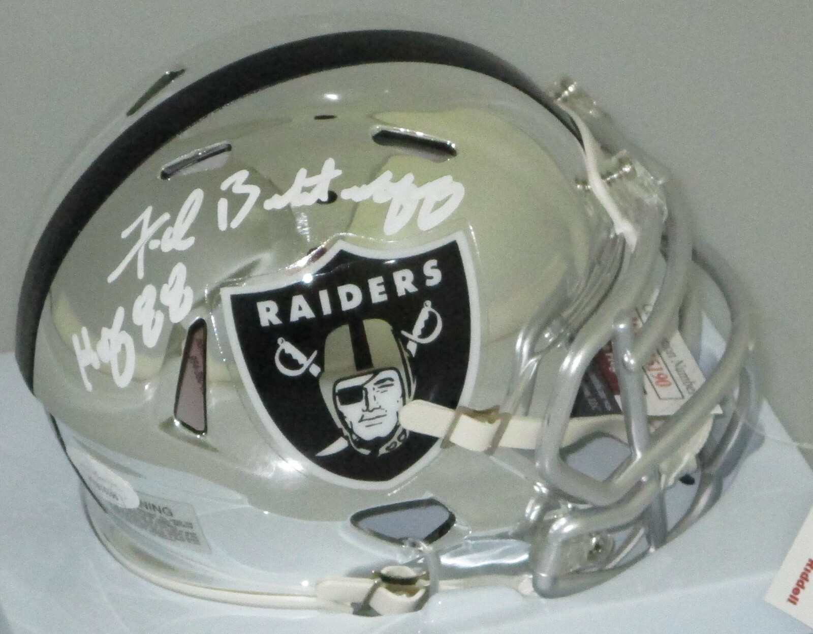 Oakland Raiders FRED BILETNIKOFF Signed Riddell CHROME Spd Mini Helmet ...