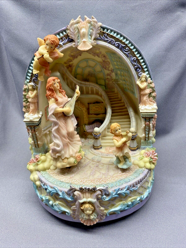 Vintage 9" Wind-Up Music Box Dancer Angels Angel Colorful Hand Painted ...