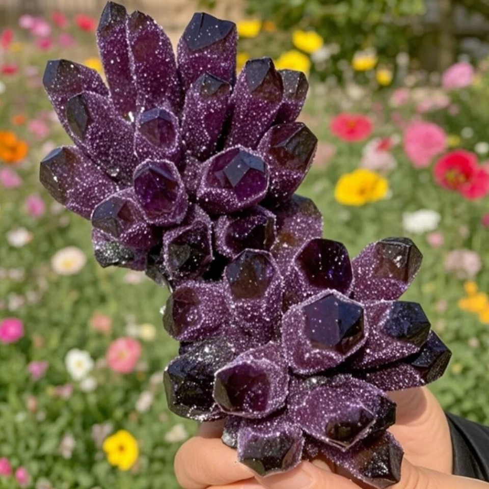 Dark Purple Phantom Quartz Crystal Cluster Rare Geode Rock Energy Home ...