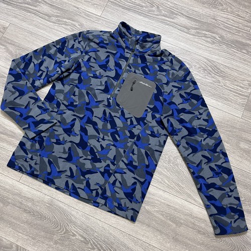 Eddie Bauer First Ascent Fleece Half Zip Pullover Mens M Blue Gray Bird ...