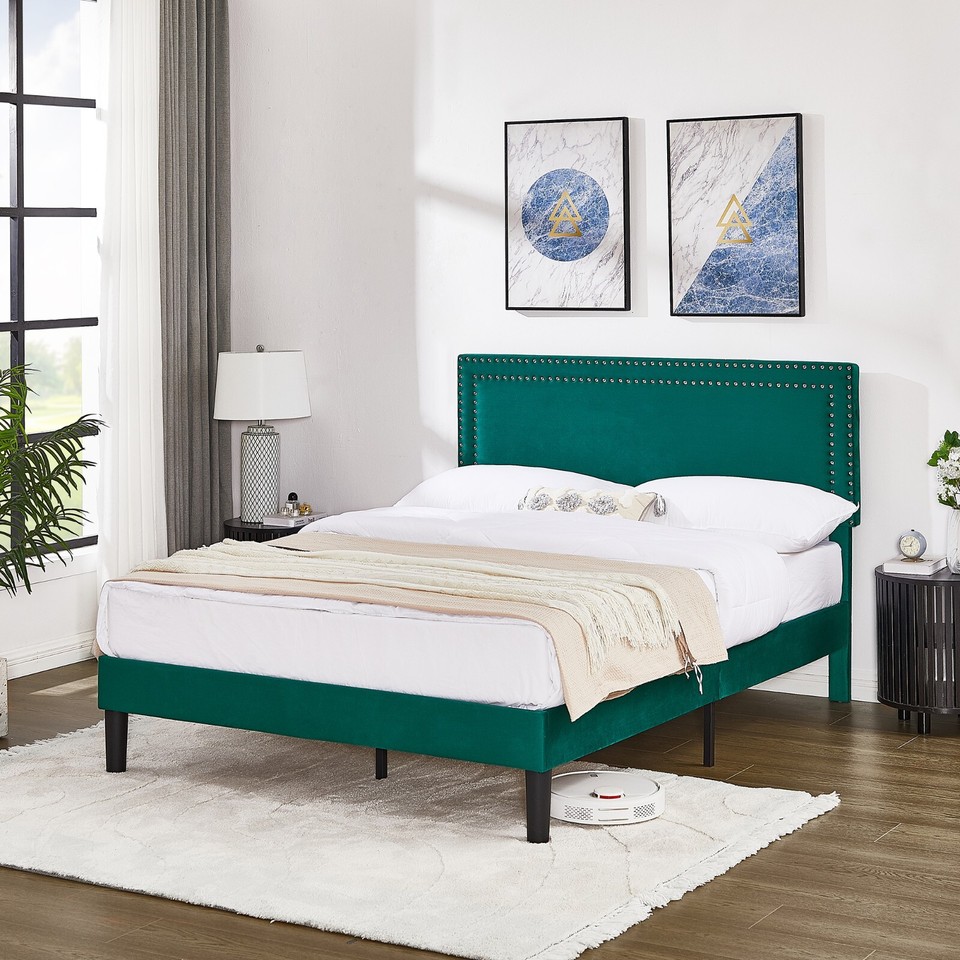 Upholstered Twin/Full/Queen Size Bed Frame Platform with Headboard ...